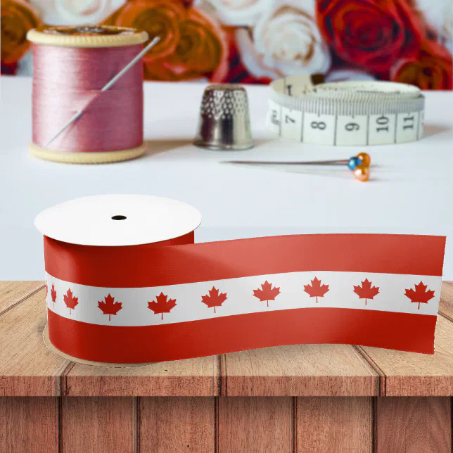 Canada Red White Canadian Flag Maple Leaf Pattern Satin Ribbon | Zazzle