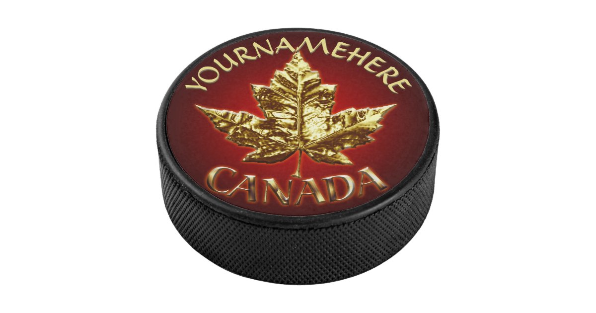 Canada Souvenir Hockey Puck Gold Medal Puck | Zazzle