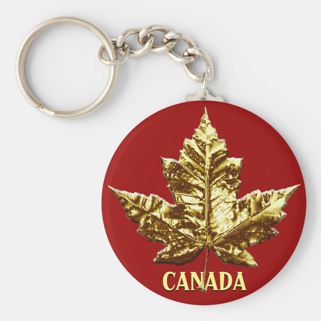 Canada Souvenir Key Chain Gold Chrome Maple Leaf | Zazzle