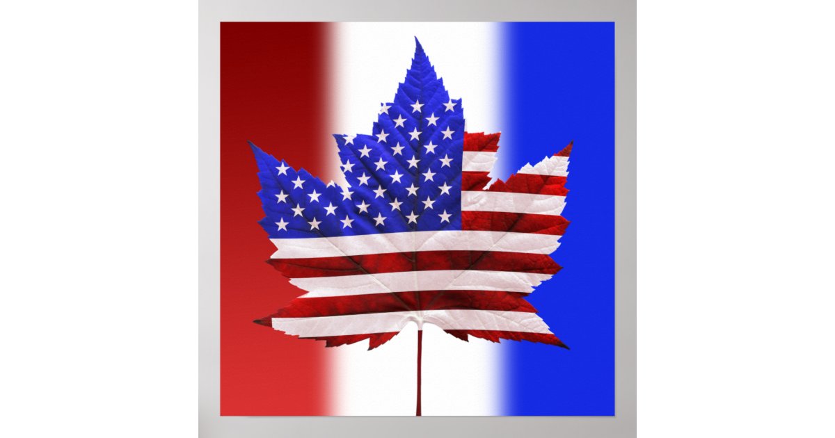 Canada USA Stickers American Canadian Flag Sticker Poster | Zazzle