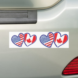 Canadian and America Flag Hearts Bumper Sticker | Zazzle