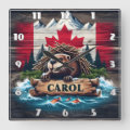 Canadian Beaver With Canadian Flag Background Square Wall Clock | Zazzle
