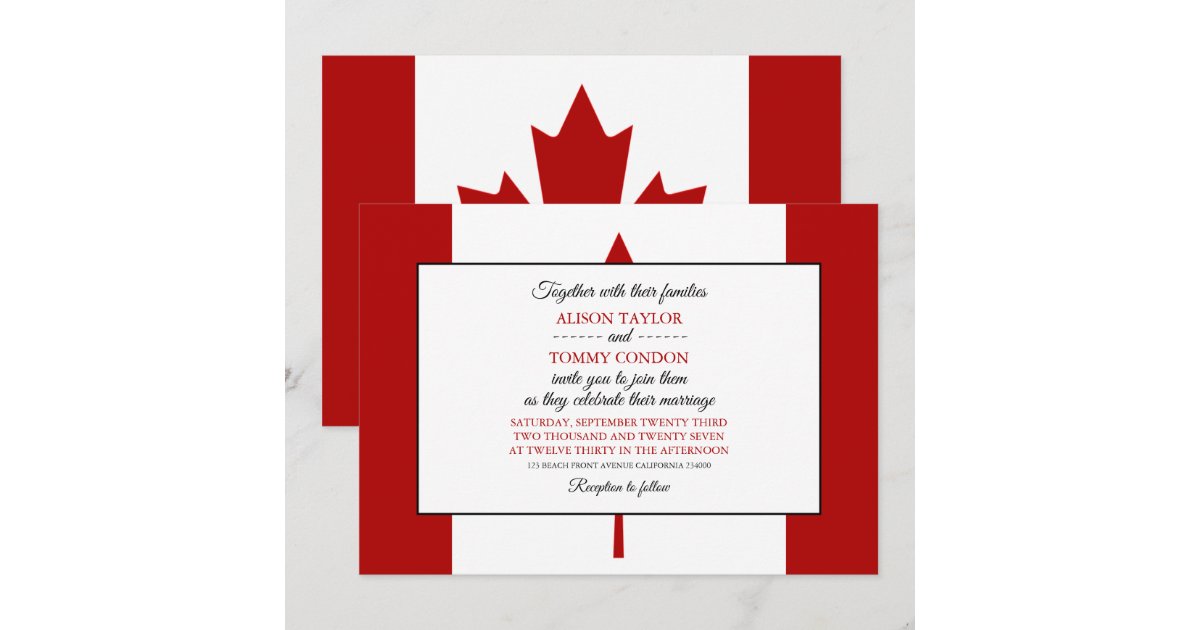Canadian Flag, Flag of Canada Wedding Invitation | Zazzle