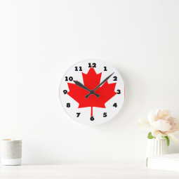 Canadian flag of Canada custom round wall clock | Zazzle