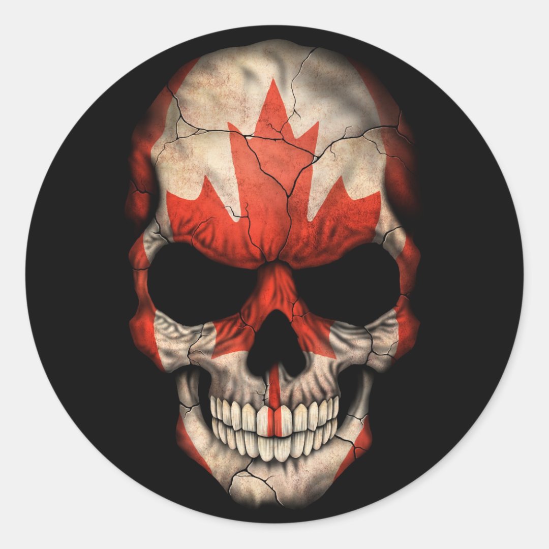 Canadian Flag Skull on Black Classic Round Sticker | Zazzle