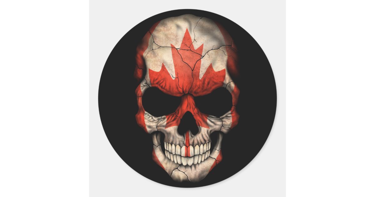 Canadian Flag Skull on Black Classic Round Sticker | Zazzle