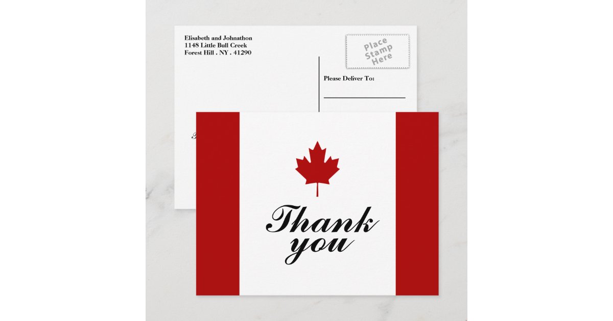 Canadian Flag Wedding Thank You Announcement Postcard | Zazzle