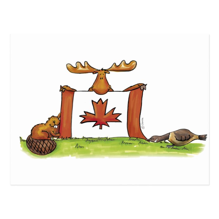 Canadian Flag with moose, beaver and goose Postcard | Zazzle.com