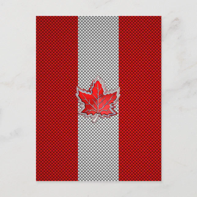 Canadian Red Maple Leaf on Carbon Fiber style Postcard | Zazzle