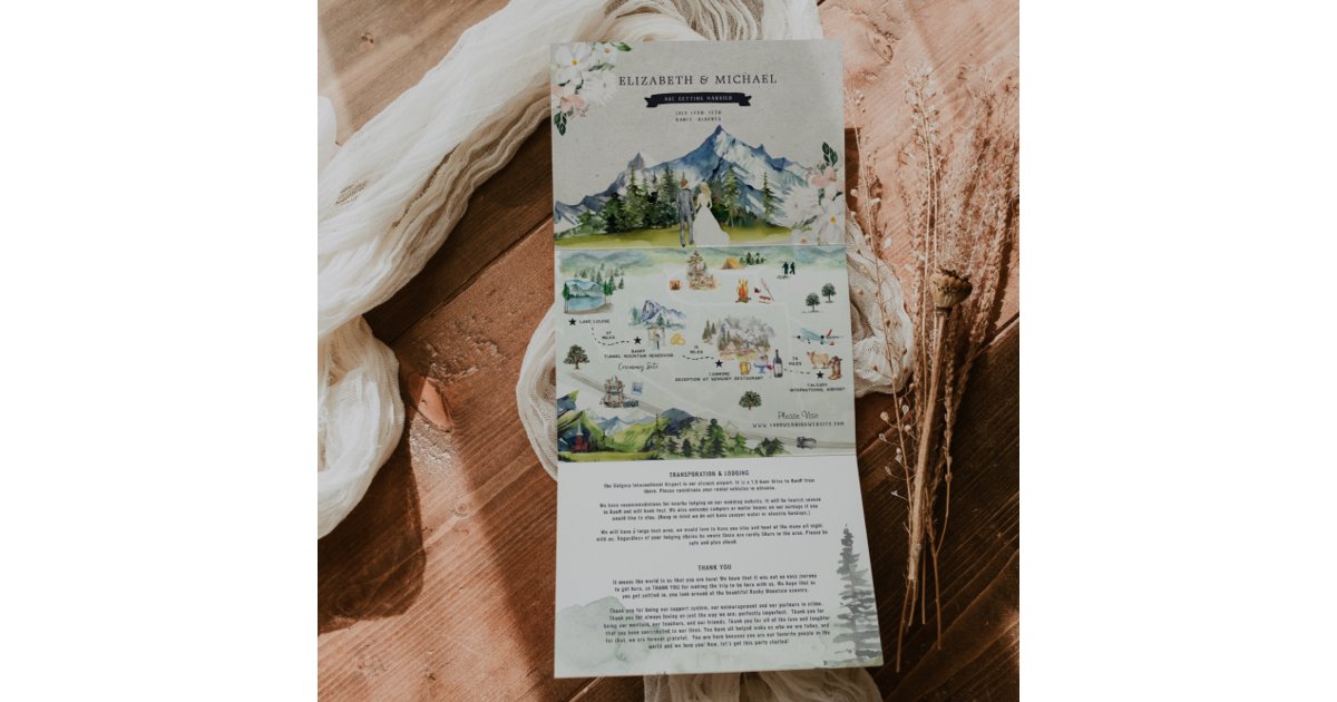 Canadian Rocky Mountains | Illustrated Wedding Tri-Fold Invitation | Zazzle