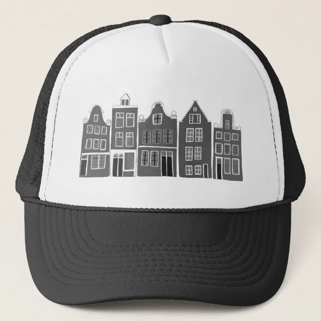 Canal House Black Amsterdam Holland Dutch Travel Trucker Hat | Zazzle
