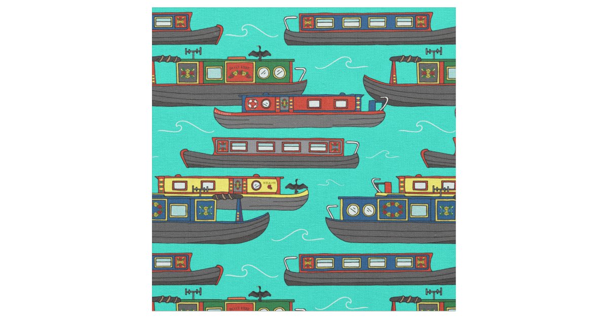 Canal Narrow Boats and Barges Pattern Fabric | Zazzle