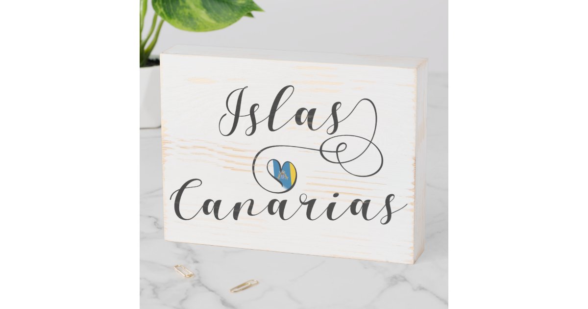 Canary Islands Flag Heart, Islas Canarias Wooden Box Sign | Zazzle