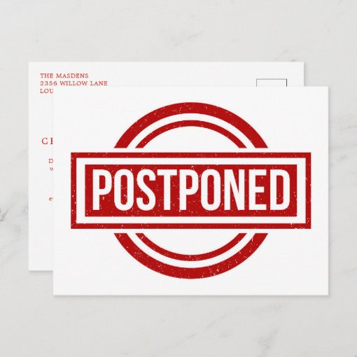 Canceled Event Postponed New Date Cancellation Postcard | Zazzle