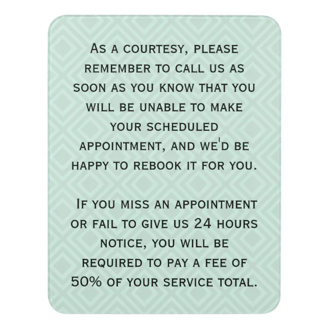 Cancellation policy poster for salon or spa door sign | Zazzle