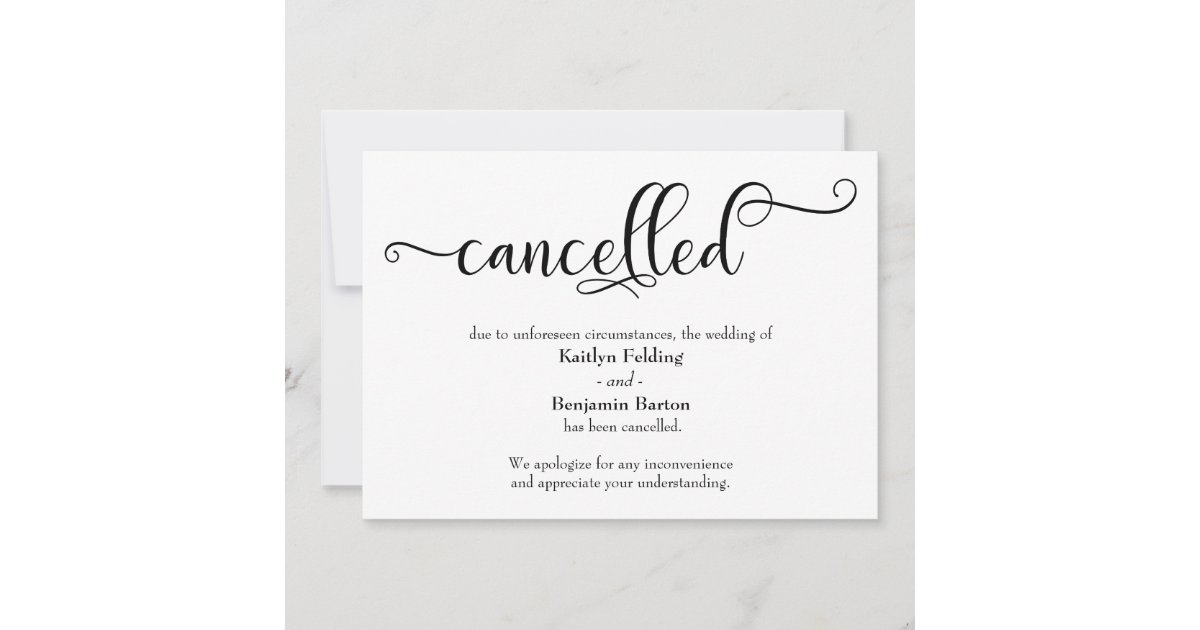 Cancelled Wedding Calligraphy Announcement Card | Zazzle