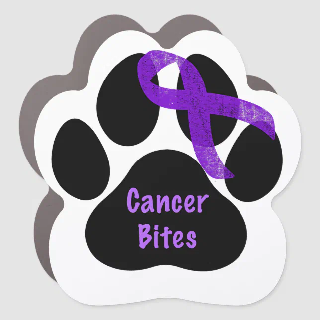 Cancer Bites Paw Print Purple Ribbon Pancreatic Car Magnet | Zazzle