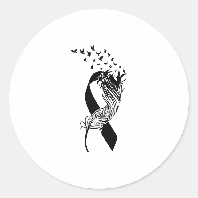 Cancer Black Ribbon Feather Birds Classic Round Sticker | Zazzle