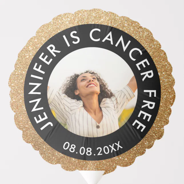 Cancer Free Black Faux Gold Glitter Photo Balloon | Zazzle