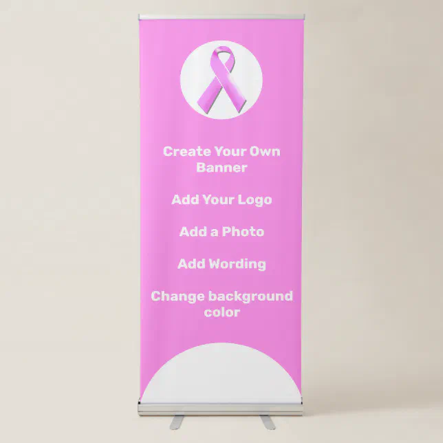 Cancer pink ribbon breast cancer awareness retractable banner | Zazzle
