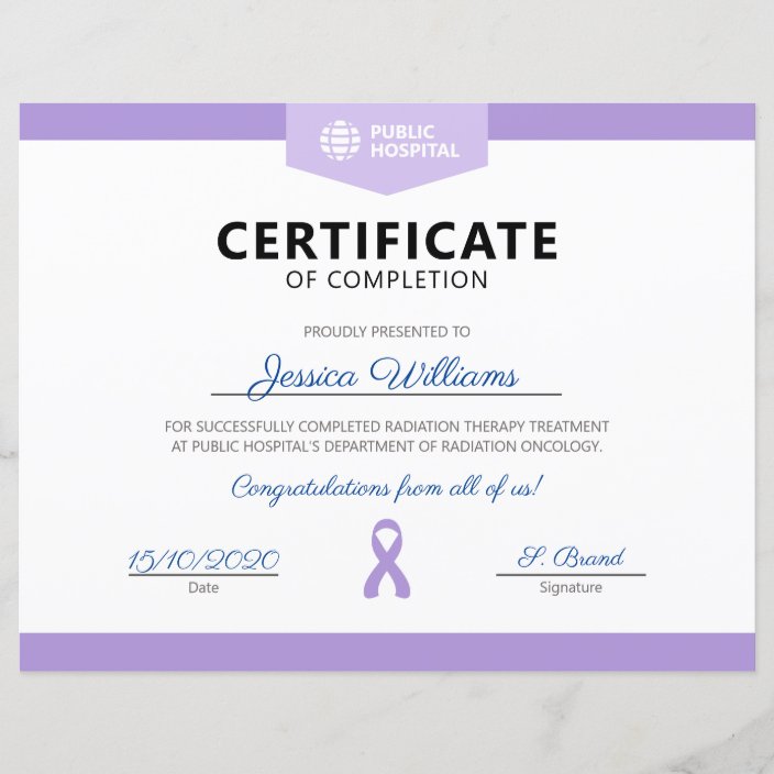 Cancer Radiation Therapy Certificate of Completion | Zazzle