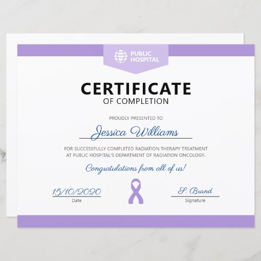 Cancer Radiation Therapy Certificate of Completion | Zazzle