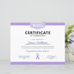 Cancer Radiation Therapy Certificate of Completion | Zazzle
