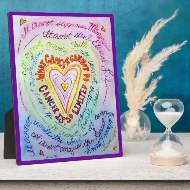 Cancer Rainbow Heart Art Painting Plaque | Zazzle
