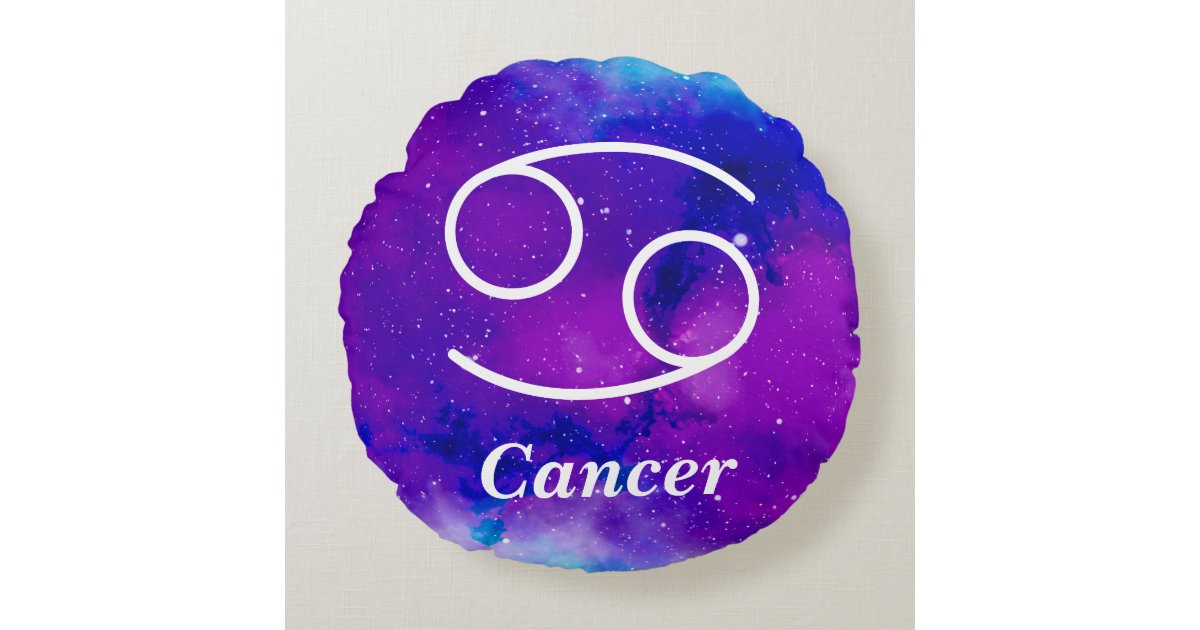 Cancer Symbol Purple Blue Space Nebula Round Pillow | Zazzle