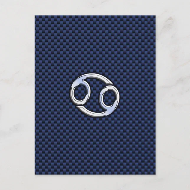 Cancer Zodiac Symbol Navy Blue Carbon Fiber Print Postcard | Zazzle