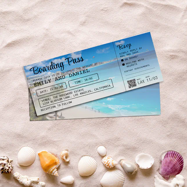Cancun Beach Destination Boarding Pass Wedding Invitation | Zazzle