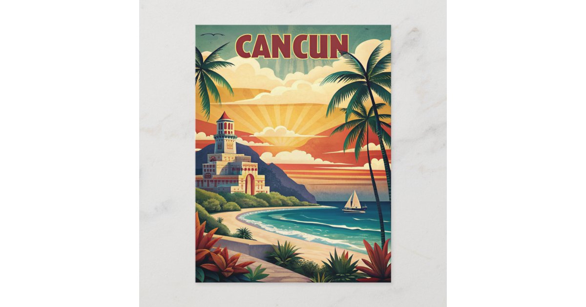 Cancun Beach Mexico Vintage Travel Postcard | Zazzle