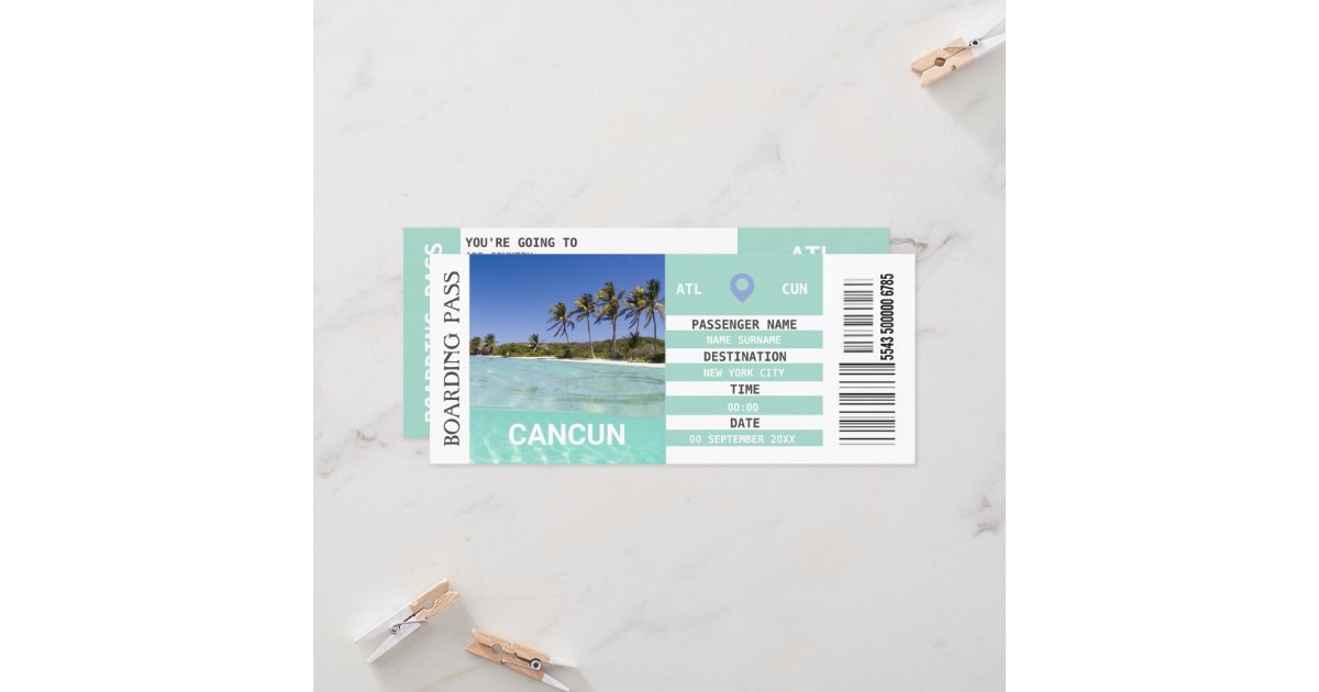 Cancún Mexico airplane boarding pass weekend Invitation | Zazzle