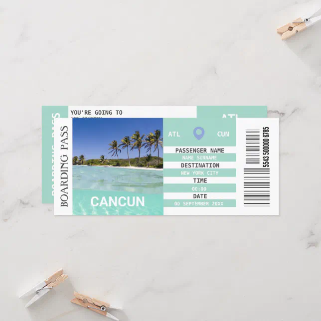 Cancún Mexico airplane boarding pass weekend Invitation | Zazzle