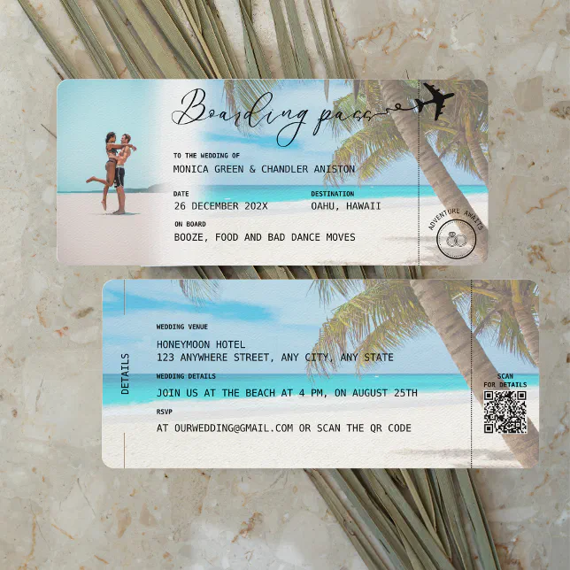 CANCUN Mexico Beach Boarding Pass QR Photo Wedding Invitation | Zazzle