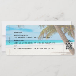 CANCUN Mexico Beach Boarding Pass QR Photo Wedding Invitation | Zazzle