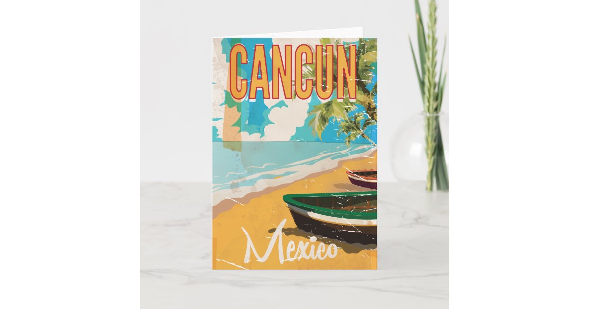 Cancun Mexico Beach Vintage travel poster print Card | Zazzle.com
