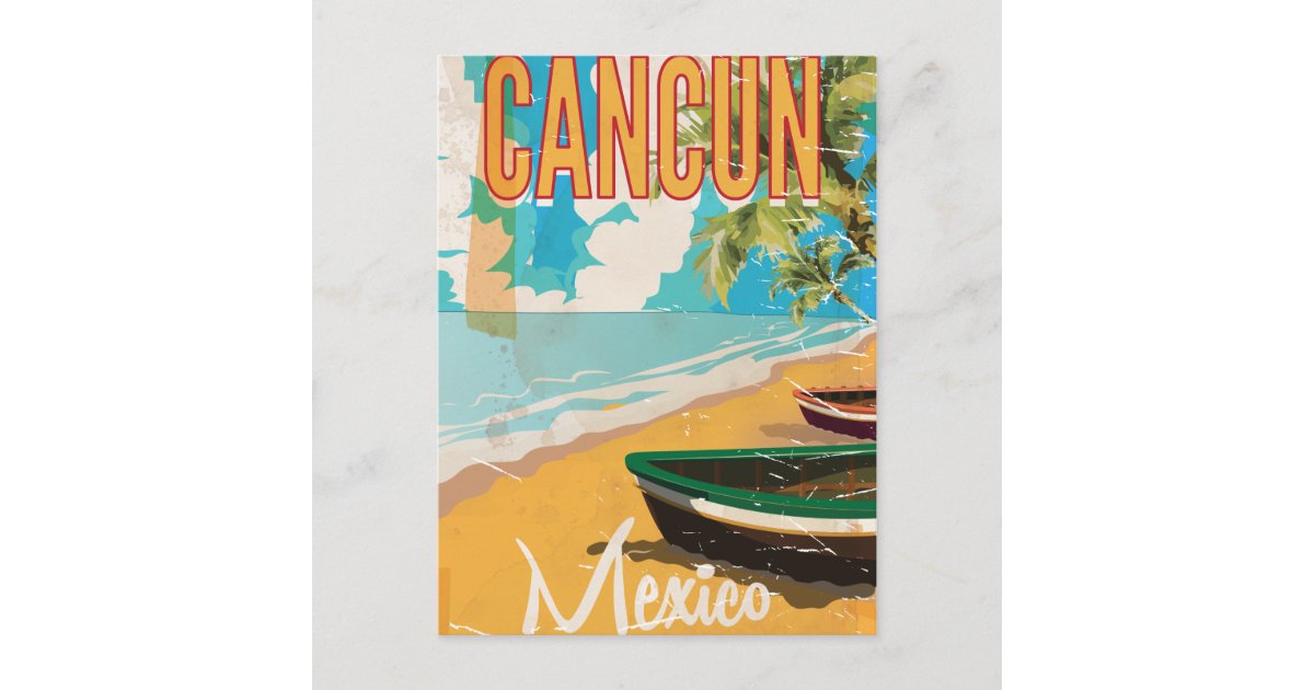Cancun Mexico Beach Vintage travel poster print Postcard | Zazzle