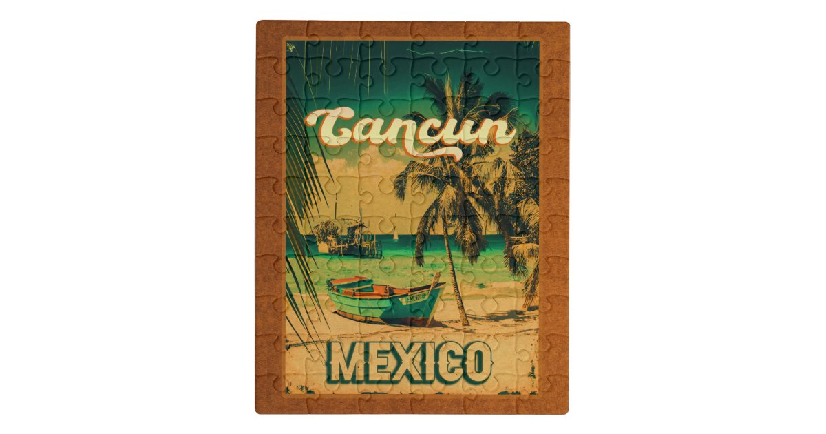 Cancun Mexico Palm Tree Vintage Travel Souvenir Jigsaw Puzzle | Zazzle
