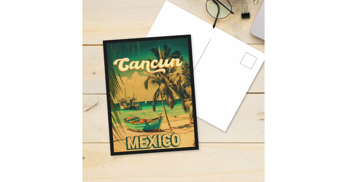 Cancun Mexico Palm Tree Vintage Travel Souvenir Postcard | Zazzle