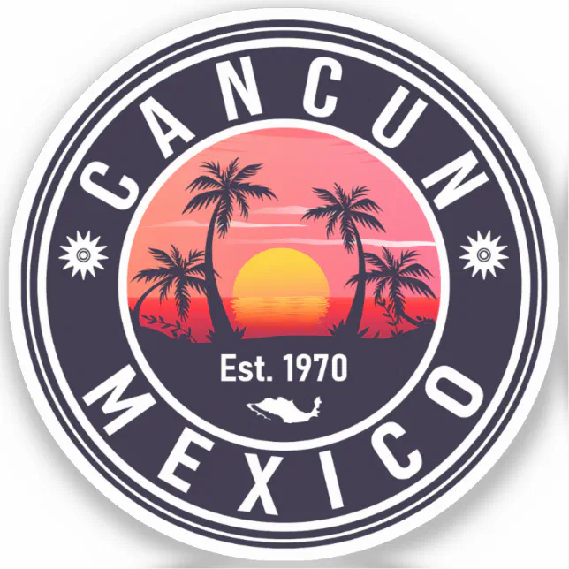 Cancun Mexico Palm Tree Vintage Travel Souvenir Sticker | Zazzle