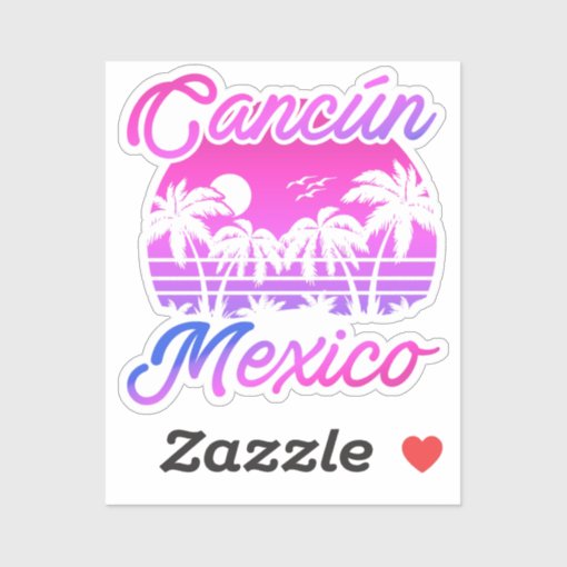 Cancun Mexico Palm Trees Retro Travel Souvenirs Sticker | Zazzle