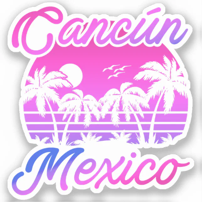 Cancun Mexico Palm Trees Retro Travel Souvenirs Sticker | Zazzle