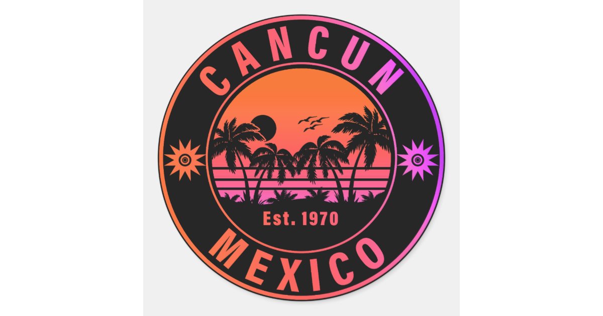 Cancun Mexico Palm Trees Vintage Travel Souvenirs Classic Round Sticker ...