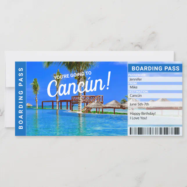 Cancún Mexico Surprise Trip Boarding Pass Ticket | Zazzle