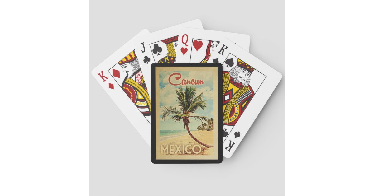 Cancun Palm Tree Vintage Travel Poker Cards | Zazzle