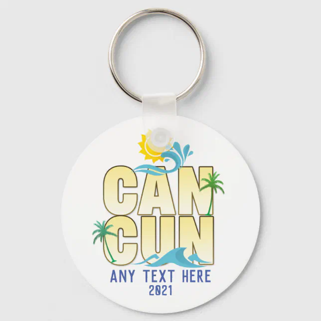 Cancun Summer Vacation Beach Palm Trees Custom Keychain | Zazzle