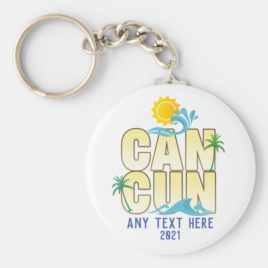 Cancun Summer Vacation Beach Palm Trees Custom Keychain | Zazzle