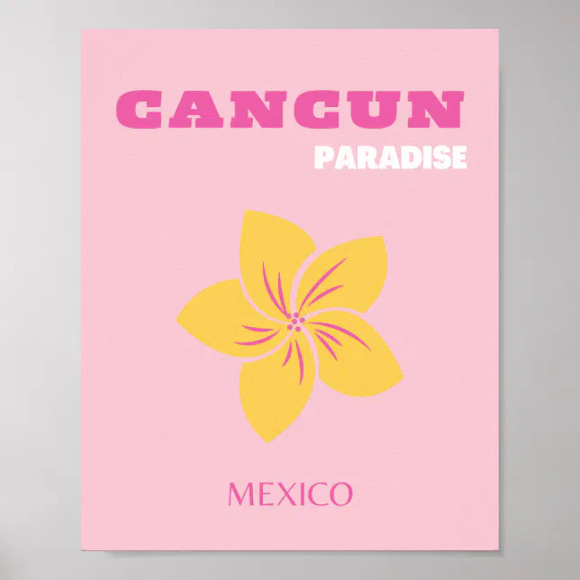 Cancun Travel Art, Mexico, Preppy, Pink Preppy Art Poster | Zazzle