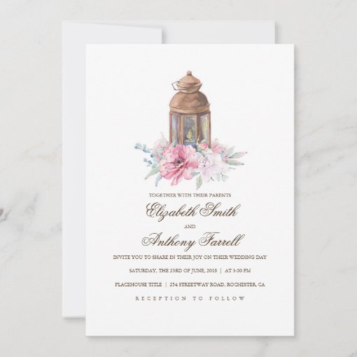 Candle Lit Lantern - Floral Watercolor Wedding Invitation | Zazzle
